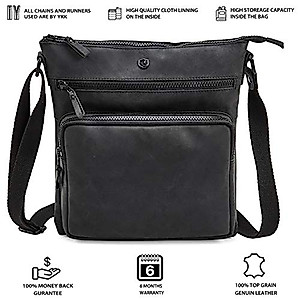 Cochoa Women's Crossbody Real Leather Triple Zip Bag, Purse, Travel Bag (Black Crazy Horse)
