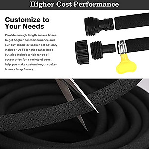 Soaker Hose 150 FT for Garden Beds 1/2 Inch,Solid Brass Connectors Rubber Longer Lasting Drip Irrigation Save 70% of Water Various Accessories Great for Lawn and Yard (150FT)