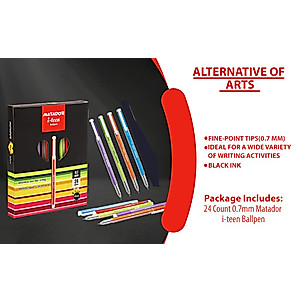 Matador i-teen Ballpen, Fine-Point (0.7 mm), Black Ink, A Trendy Elegant and Enchanting Design, Delivers Strong and Vivid Lines, 24 Counts