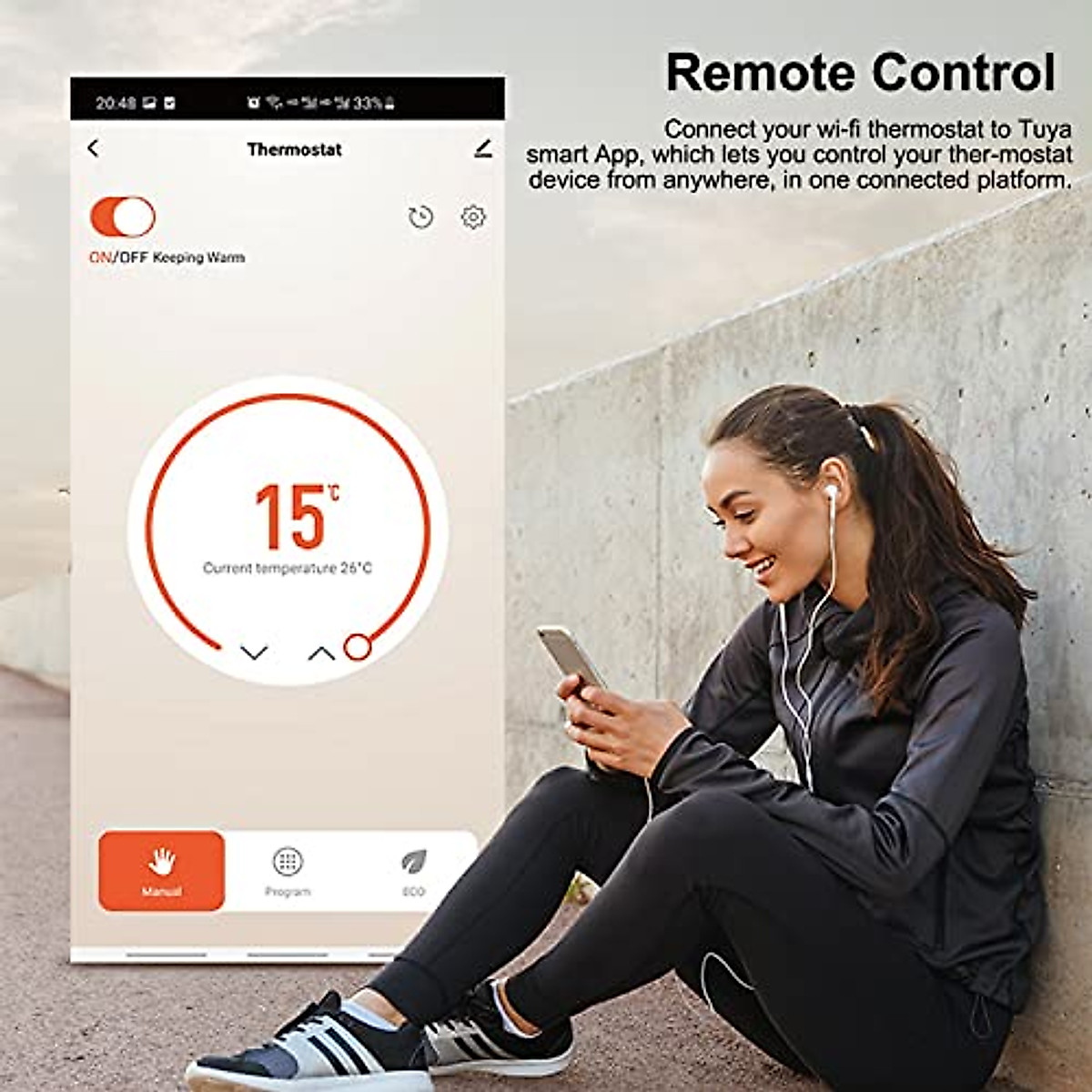 Tuya WiFi Smart Thermostat for Electric Heating Digital Temperature Controller Large L Display Touch Button Voice Control Compatible with Google Assist & Amazon Alexa/Xiaodu/Tencent