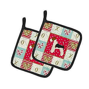 Caroline's Treasures CK5928PTHD Fox Terrier Love Pair of Pot Holders Kitchen Heat Resistant Pot Holders Sets Oven Hot Pads for Cooking Baking BBQ, 7 1/2 x 7 1/2