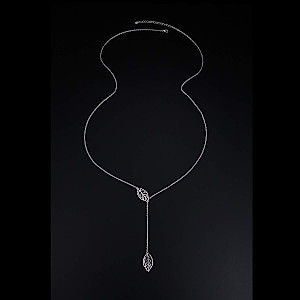 DAOCHONG Long Necklace Sterling Silver Leaf Larait Bar Y Lariat Long Chain Drop Adjustable Necklace for Her, 30"