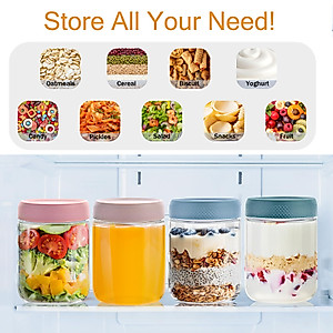 MR.KIANGCI 6 Pack Overnight Oats Containers with Lids, Glass Jar Mason Jars 16 OZ with Lids and Spoon,Reusable Wide mouth Mason jars for Overnight Oats,Yogurt,Snacks,Fruit,Salad Dressing,Leak Proof