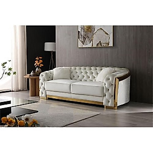 Glory Furniture Lexi 19" H Velvet Sofa with Cushion in Ivory/Gold