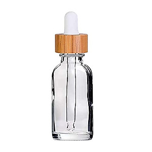JHCFillé 1oz (30ml) Dropper Bottles, Clear Glass Boston Round Bottle with Bamboo Glass Eye Dropper, Tincture Bottles with Dropper, 6 Pack
