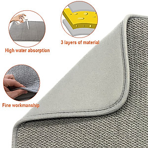 2Pack Large Dish Drying Mat for Kitchen Counter,24 x 17 Inch Microfiber Absorbent Dish Drying Pad,Large Size Dishes Drainer Mats for Countertops,Sinks,Draining Racks(Gray)