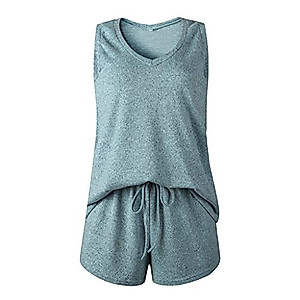 Womens Two Piece Rib-Knit Pants Set Casual Deep V-neck Vest Bandage Outfits Tracksuit