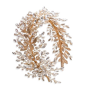 ZHENM Rhinestone Wedding Hair Band Bridal Headband Wedding Hair Accessories for Brides(Golden)