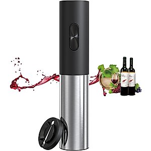 Electric Wine Bottle Opener, Battery Powered Stainless Steel Wine Bottle Opener, Wine Gift Automatic Wine Bottle Opener with Aluminum Foil Cutter (Stainless Steel Battery)