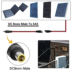 GELRHONR 14AWG DC8mm Male to SAE Plug Adapter Cable,with DC8mm Female to DC5525mm Male Adapter, for RV & Solar Generator Portable Solar Panel-1.8M/5.9Ft