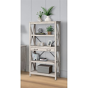 Saint Birch Honduras Engineered Wood Four-Shelf Bookcase in Washed Gray
