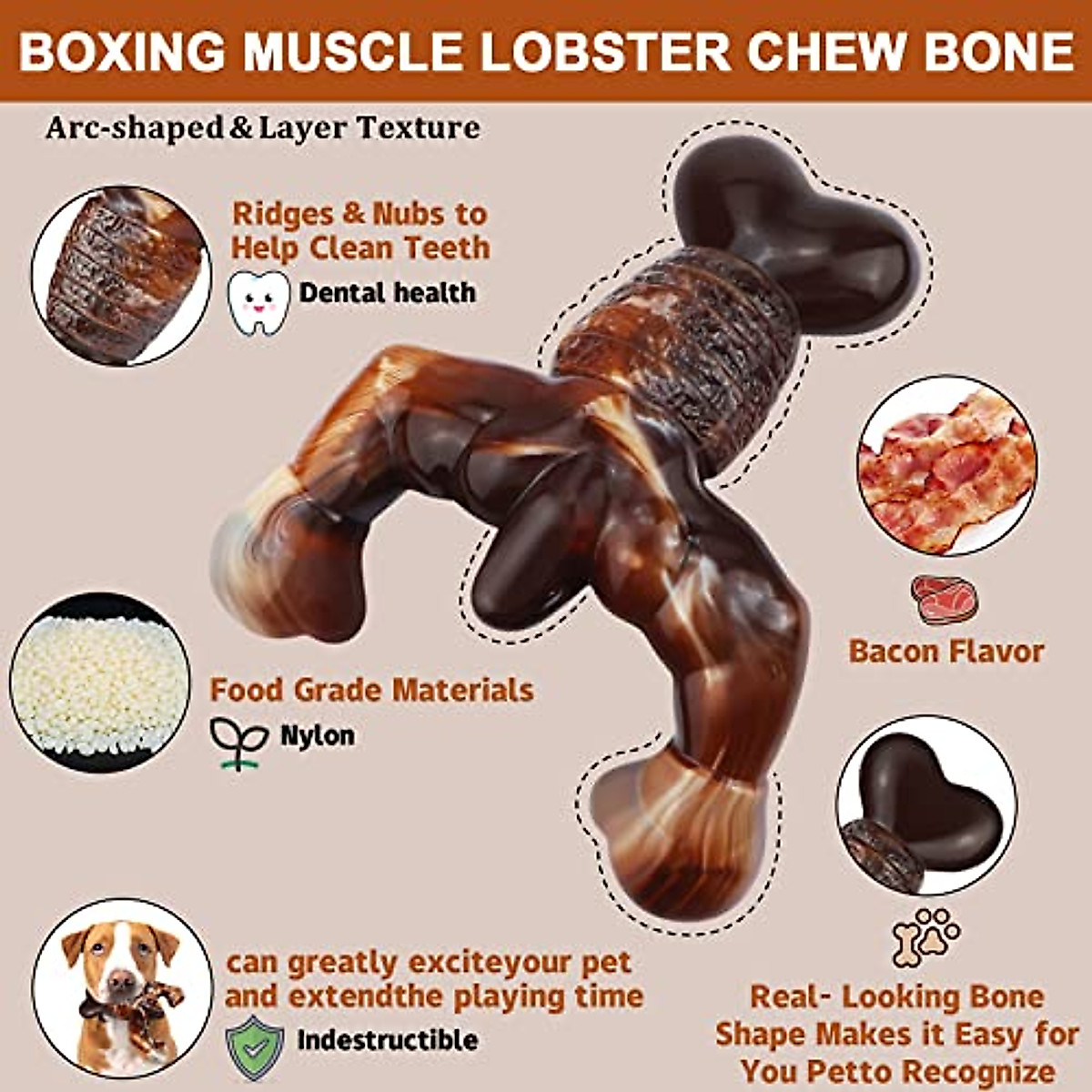 Dog Chew Toys for Aggressive Chewers Indestructible Dog Toys,Real Bacon Flavored,MOXIKIA Tough Dog Bone Chew Toy Durable Dog Toys for Medium/ Large breed Dogs, Best Extreme Chew Toys to Keep Them Busy