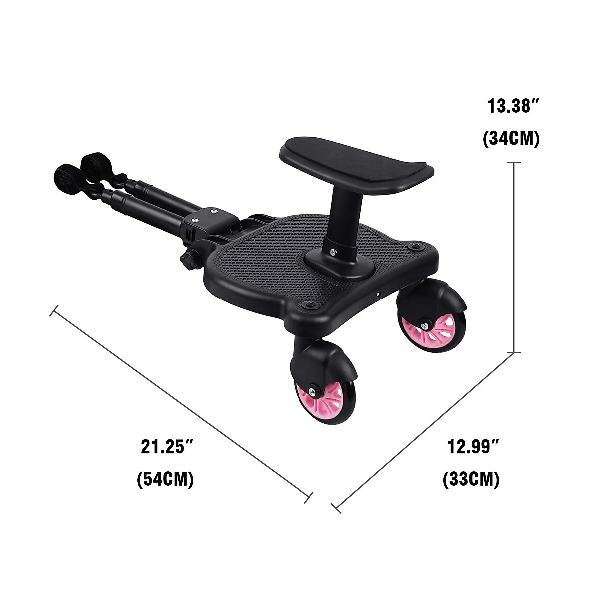 Honhill Mini Buggy Board, Stroller Glider Board with Velcro Adjustment Strap Seat Standing Board for Baby Jogger Travel Pram Pushchair Removable Connector Seat and Assembling (Pink)