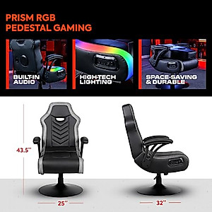 X Rocker Prism RGB LED Lounging Video Gaming Pedestal Chair with Armrests, Wireless Bluetooth Audio, Foldable, Vegan Leather, Amazon Exclusive, Black