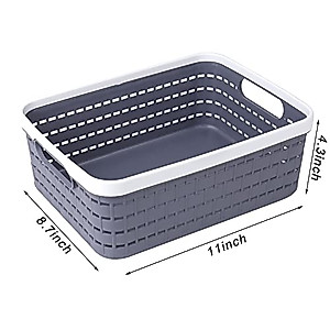 SOUJOY 6 Pack Storage Basket Tray, Plastic Office Organizer Tray with Handles, 11''L x 8.7''W x 4.3''H Weave Classroom Storage Bins for School, Cabinet, Pantry, Drawer, Bedroom