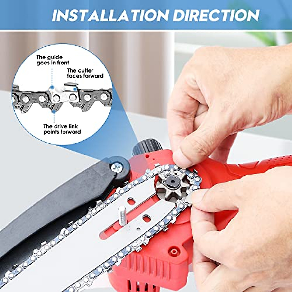 Seesii Mini Chainsaw Chain Replacement 6 Inch for 6 Inch Bar-4 PCAK, .043" Gauge, 1/4" LP Pitch, 37 Drive Links Fits Seesii And All Brands Mini Chainsaw【Free Chain Sharpener File Inclded】