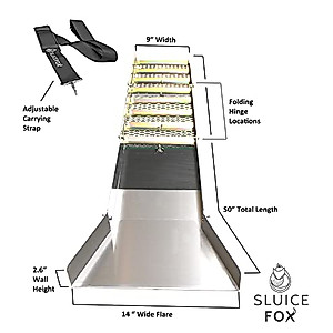 Sluice Box for Gold Mining; 50 inch Gold Prospecting Sluice; Folding Aluminum Sluice Box with Miners Moss; Large Gold Box for Gold Mining and Gold panning kit