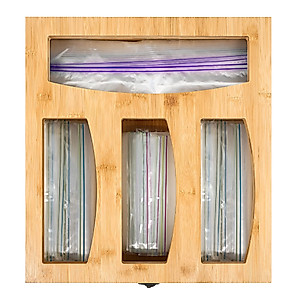 VaeFae Ziplock Bag Storage Organizer- Bamboo Food Bags Container for Kitchen Drawer Compatible for Gallon, Quart, Sandwich, Snack, and Slider Bag