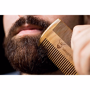 Striking Viking Sandalwood Beard Comb & Case - Pocket-Sized Grooming Tool with Fine & Coarse Teeth, Perfect for Use with Balms & Oils