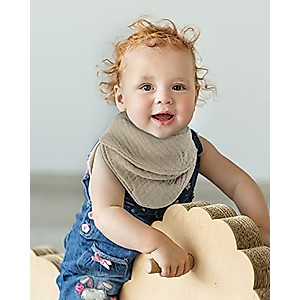 Muslin Bandana Bibs, Soft Absorbent 2 Layers Drool Bibs with Adjustable Snap Closure, Multi-Use Scarf Bibs for Heavy Droolers Baby Girls Boys Unisex Newborns Infants Toddlers (8 Solid color)