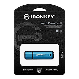 Kingston IronKey Vault Privacy 50 8GB Encrypted USB | FIPS 197 | AES-256bit | BadUSB Attack Protection | Multi-Password Options | IKVP50/8GB