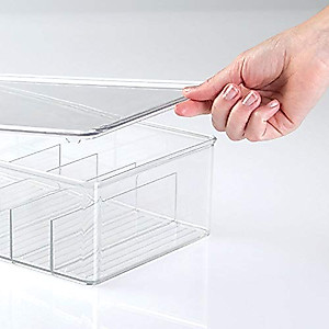 mDesign Stackable Plastic Storage Organizer Container Box for Kitchen Cabinets, Pantry, Countertops - Holds Kids, Child/Toddler Mealtime Sets, Small Accessories - 6 Sections - BPA Free - Clear