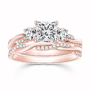 Princess Cut Wedding Ring Sets for Women Bridal Sets Engagement Ring Set, 1-1/2 Carat(ctw) Moissanite Twisting Infinity Pave Set 925 Sterling Silver 10K 14K 18K Gold Free Engraving (Style 5)