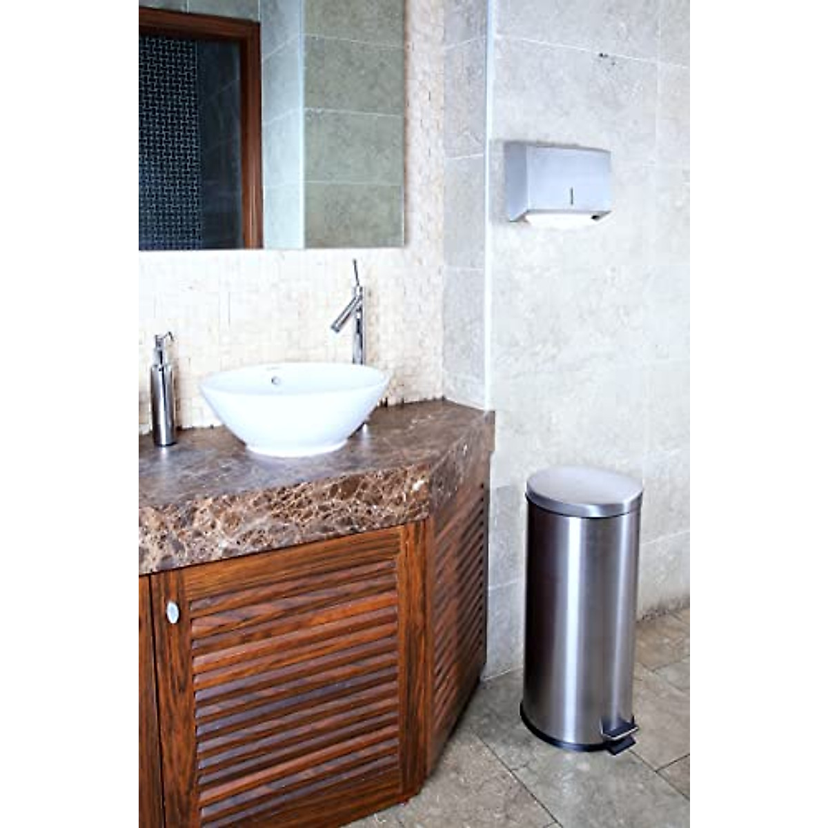 M&T Displays Stainless Steel Step On Garbage Trash Can Silver 5.3 Gallon (20 Liter) Receptacle Plastic Removable Recycle Bin Inner Bucket for Outdoor Commercial Waste Container