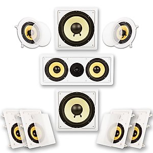 Acoustic Audio by Goldwood HD725 Flush Mount In-Wall/Ceiling Home Theater 7.2 Surround Sound 5.25 Inch Speakers (9 Speakers, 7.2 Channels, White)