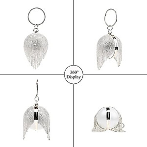 GUOZI Womens Round Ball Crystal Evening Clutch Purse with Tassel, Glitter Rhinestones Crossbody Shoulder Handbag for Wedding Party