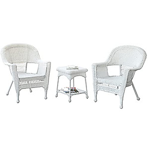 Jeco 3 Piece Wicker Chair and End Table Set without Cushion, White