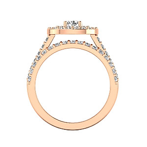 2.00ct Cushion Halo Diamond Engagement Wedding Ring Set 10K Rose Gold (H-I, I2-I3)