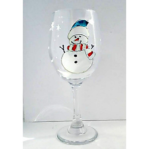 Snowman Hand Painted Holiday Wine Glasses Set of 2