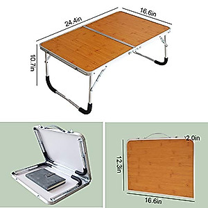 Jucaifu Foldable Laptop Table, Bed Desk, Breakfast Serving Bed Tray, Portable Mini Picnic Table & Ultra Lightweight, Folds in Half with Inner Storage Space (Bamboo Wood Grain)