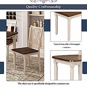 Lifeand Piece Wooden Table and 4 Chairs with Bench for Kitchen Room (Brown+Cottage White), Classic Dining Set for 6