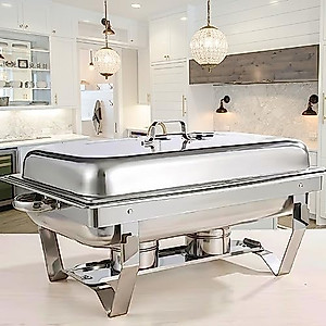 EVGTTI 4 Pack Chafing Dish Buffet Set, 8QT Stainless Steel Rectangular Chafers and Buffet Warmer Sets for Catering, with Food & Water Pan, Lid, Foldable Frame, Fuel Holder