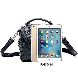 XingChen Women Skull Handbag Embossed Purse Vintage Crossbody Bag Clutch Classic Rivets Purse Gothic Shoulder Bag Black