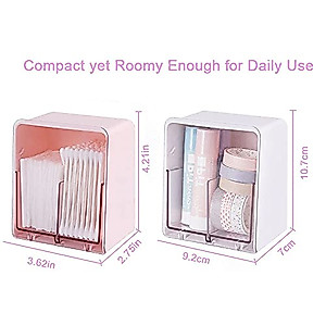 Hikinlichi Cotton Swab Ball Organizer Q-Tips Container Cotton Pads Holder Cosmetic Makeup Pads Dispenser Box 2 Sections with Clear Lid for Bathroom Washroom Countertop Home Office Desktop Storage