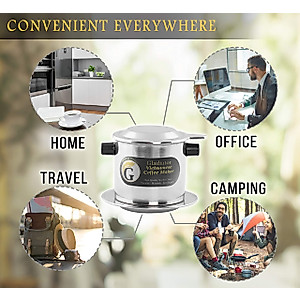 Vietnamese Coffee Maker Filter Set | French Press Style Coffee Filters | Pour Over Coffee Dripper | Portable Coffee Makers 1 Cup | Single Serve Coffee Maker | Reusable Coffee Press | Medium 8oz (1)