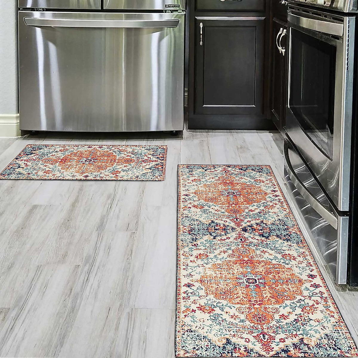 Ideasonna Boho Kitchen Rug Mat Country Rustic Farmhouse Kitchen Rugs Sets of 2 Washable Non-Slip Kitchen Floor Mats for in Front of Sink Boho Kitchen Decor