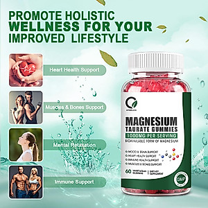 Magnesium Taurate Gummies with Magnesium Taurate, Magnesium Glycinate & Magnesium Citrate-for Heart Health, Muscles Function, Mood Support-Vegetarian, Non-GMO