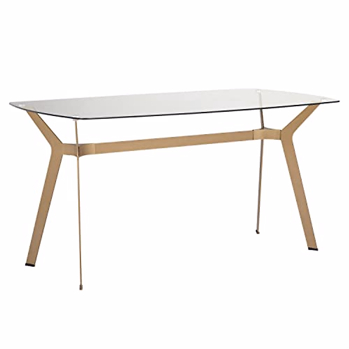 Studio Designs Home Archtech 60" W x 32" D Mid-Century Modern Dining, Desk, Metal and 8mm Thick Glass Table in Gold