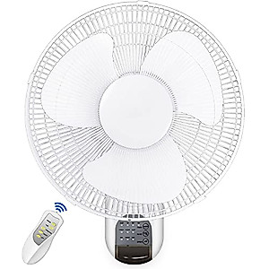 HealSmart 16 Inch Adjustable Tilt, Digital Household Wall Mount Fans, 90 Degree, 3 Speed Settings, 1 Pack, White, 1-Pack