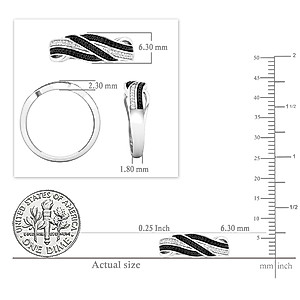 Dazzlingrock Collection 0.15 Carat (ctw) Round Black & White Diamond Women Swirl Cocktail Right Hand Ring, 10K White Gold, Size 6.5