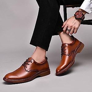 Men's Oxford Dress Shoes Fashion Derbys Formal Business Work Shoe for Men Genuine Leather Upper Lace Up Durable Rubber Sole Brown 11