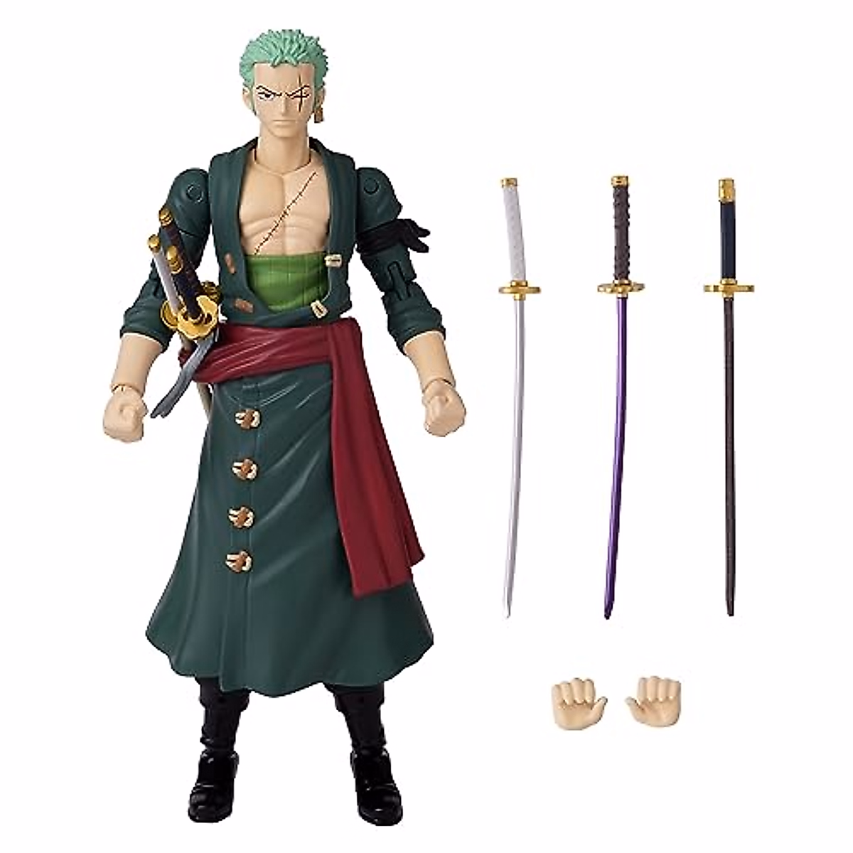 BANDAI Anime Heroes One Piece Figures Roronoa Zoro Action Figure, Articulated Zoro Anime Figure with Swappable Arms and Faces, One Piece Action Figures Pirate Toys Range, 17 cm