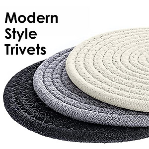 Trivets Pot Holders Set for Hot Dishes Set of 3, Hot Pads for Kitchen, 100% Cotton Trivets for Hot Pots and Pans, Spoon Rest for Cooking & Baking, Stylish Coaster & Hot Mats (Mix Grey 7 Inch Diameter)