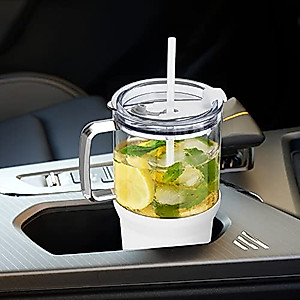 Zenbo 32 oz Drinking Glass Tumbler with Handle, Iced Coffee Cup with Straw and Lid, Reusable Glass Water Cup With Silicone Sleeve Fits In Cup Holder, Dishwasher Safe