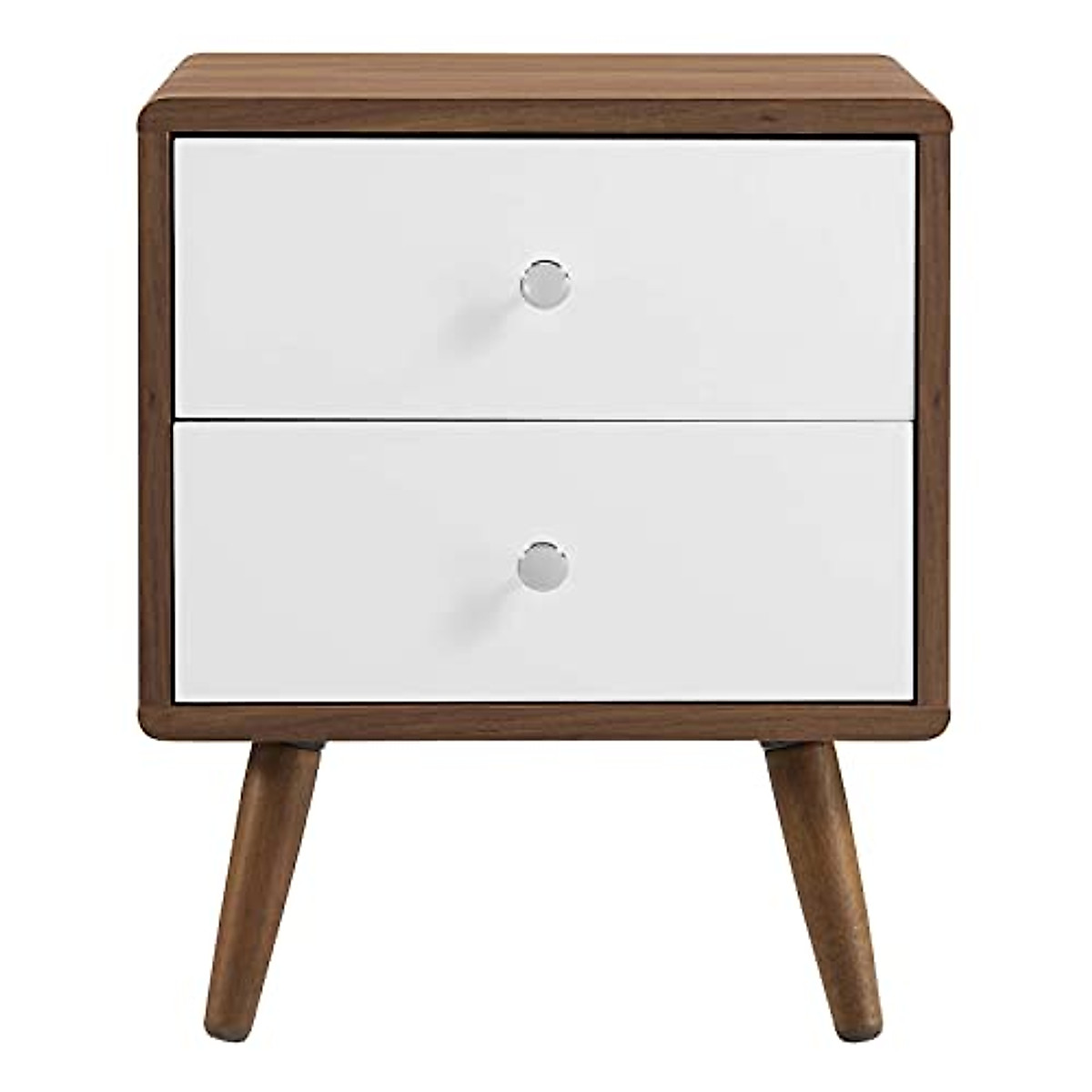 Modway Transmit Mid-Century Modern Wood Walnut White, 2-Drawer Nightstand