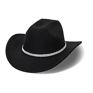 Women Western Rhinestone Cowboy Hat - Classic Bling Diamond Band Decoration Rodeo Fedora Hat(Size:Large)